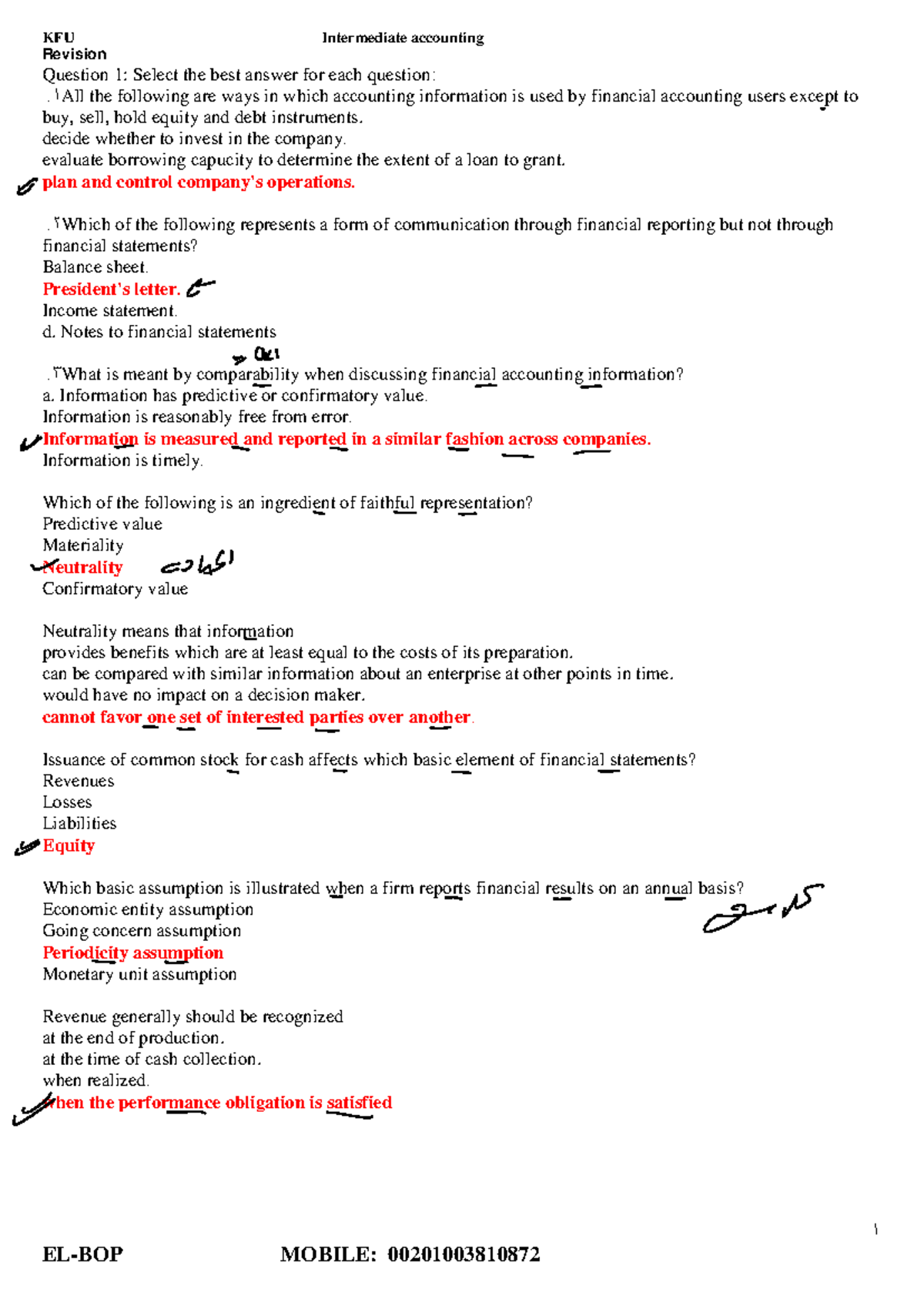 KFU Intermediate Accounting Revision: Key Concepts & Practice Questions ...
