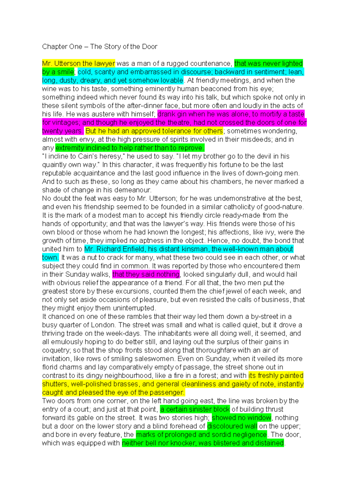 Jekyll and Hyde (ENG 101) Chapter 1: The Story of the Door Analysis ...