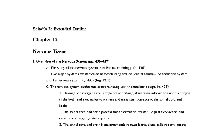Saladin 7e Chapter 12: Outline on Nervous Tissue & Synaptic ...