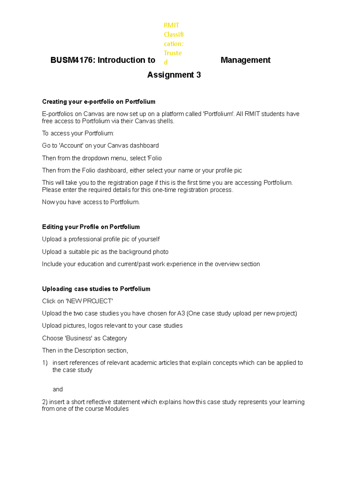 Assignment 3-guidelines for creating E-portfolio - BUSM4176 ...