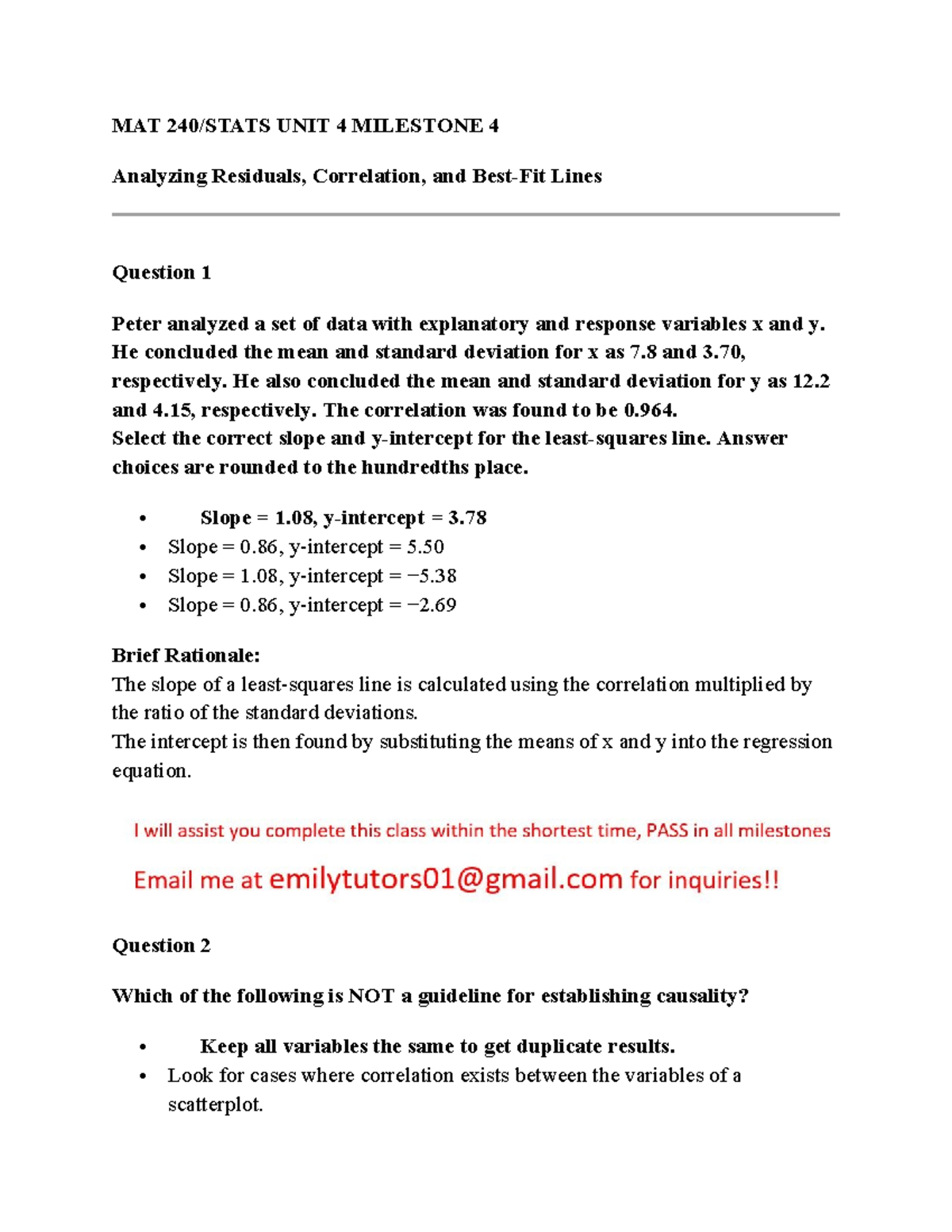 MAT 240 UNIT 4 MILESTONE: Analyzing Residuals & Correlation Insights ...