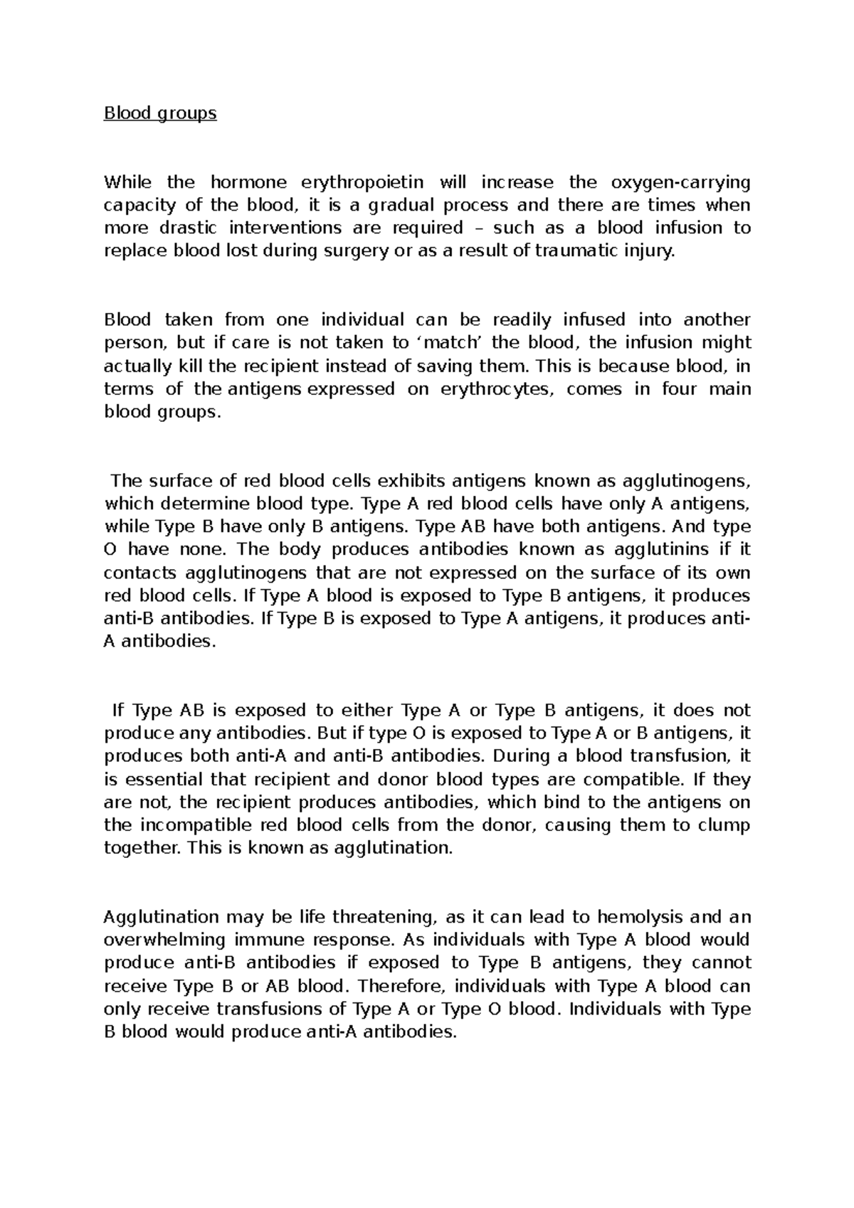 Blood Groups - Weekly Assignment Notes on Transfusions and ...