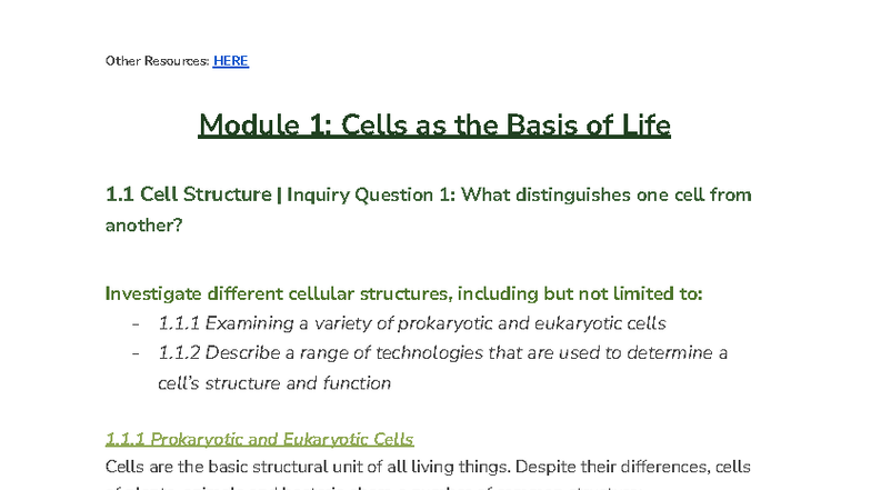 Biology 101: Module 1 - Cell Structure & Function Study Notes - Studocu
