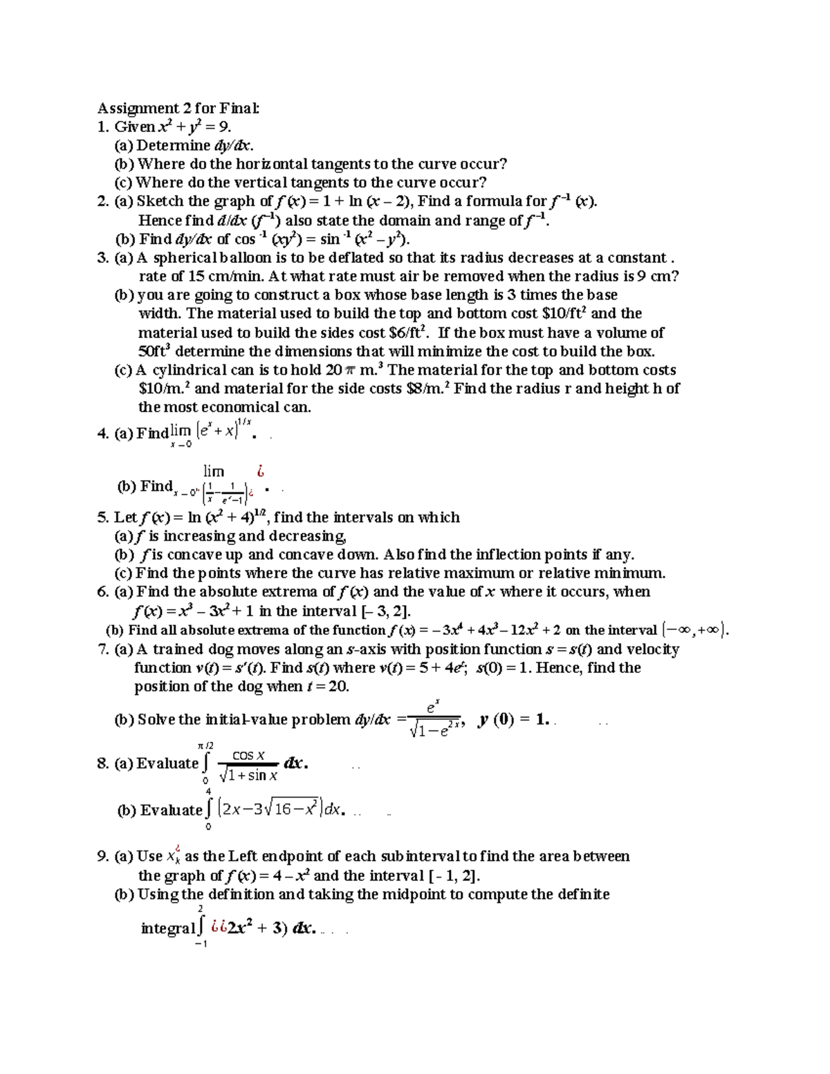 Assignment 2: Final Exam on Calculus Concepts and Applications - Studocu