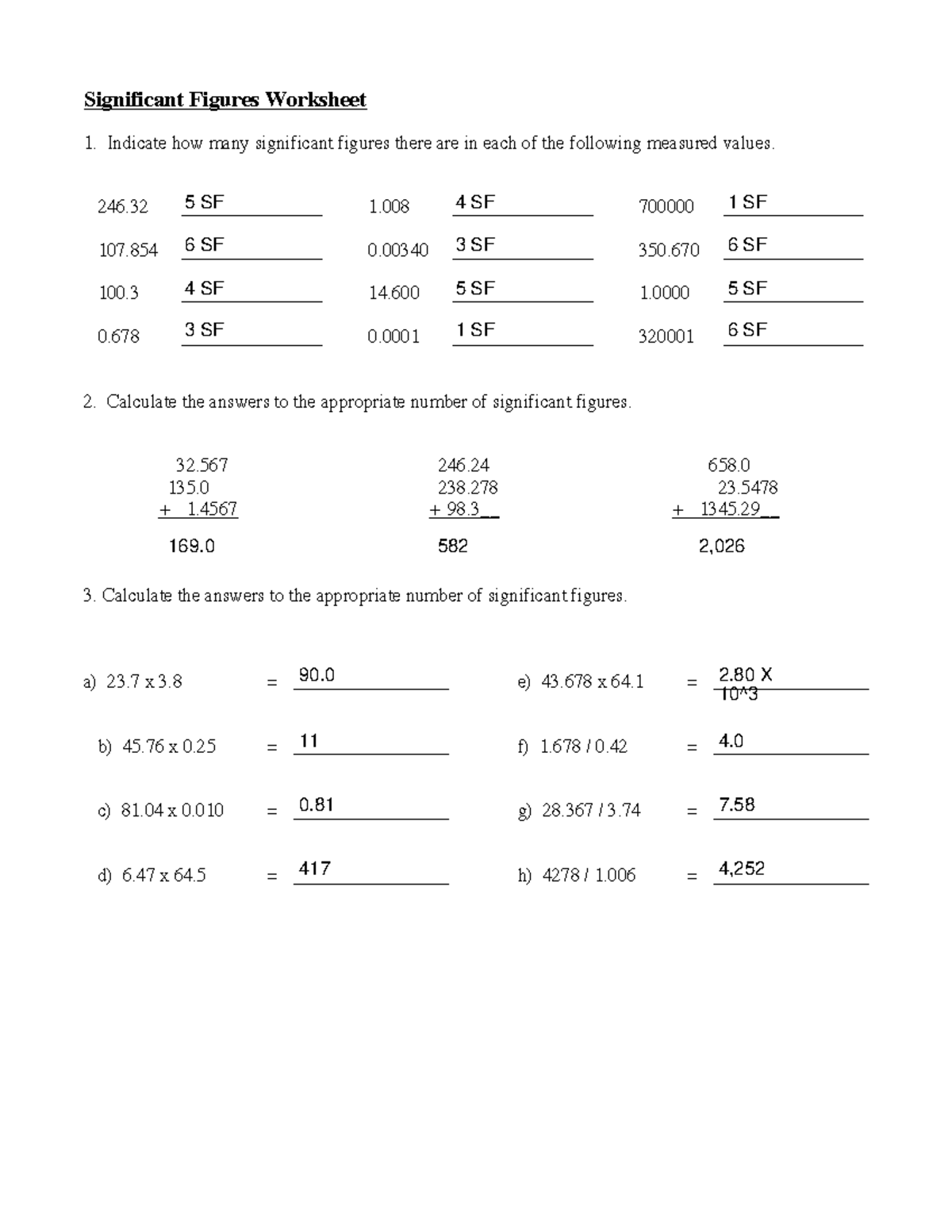 Chem 1 - Sig Figs WS Review and Practice for Important Concepts - Studocu