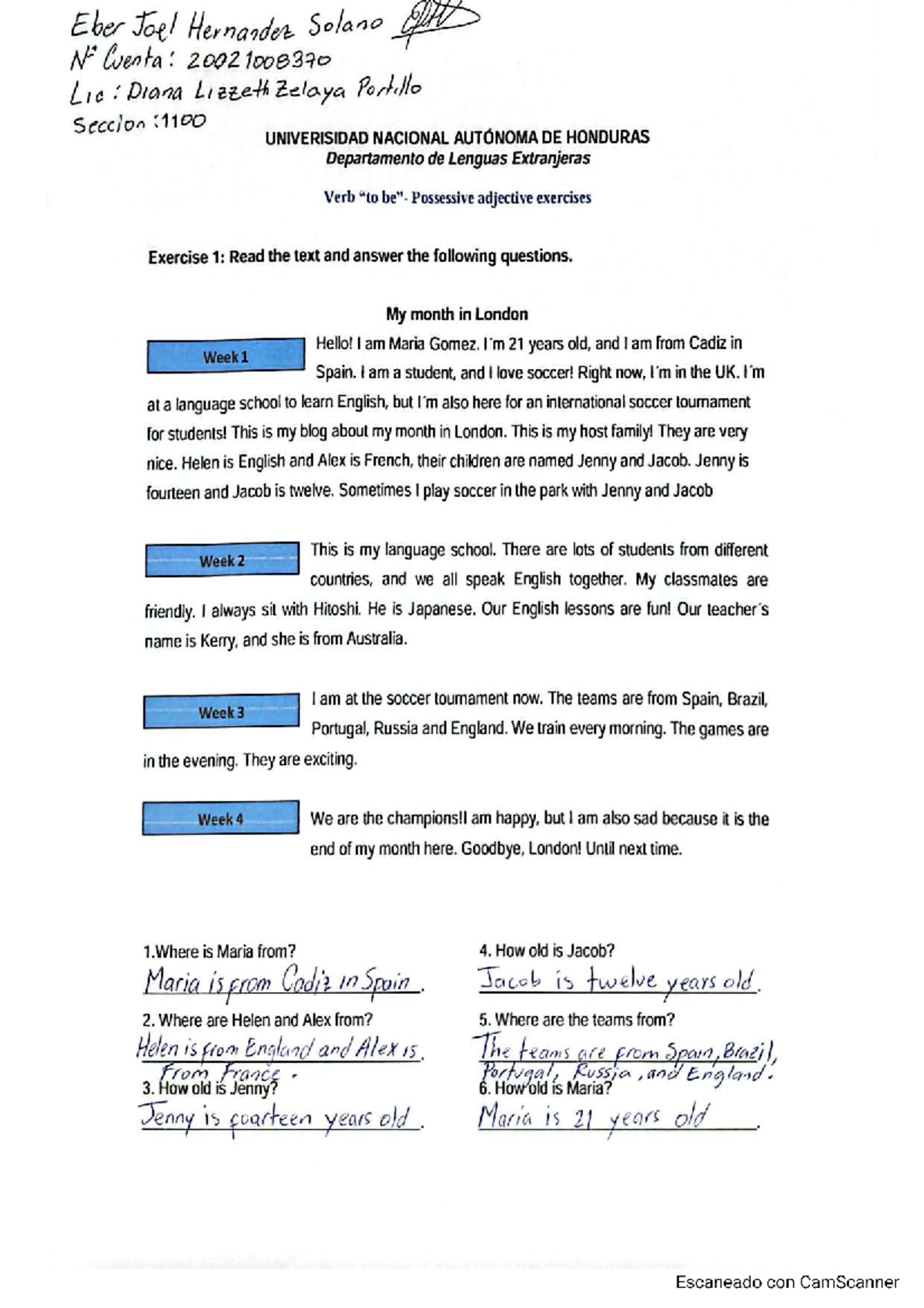 Verb Possessive Adjective Exercises - EPH 20021008370 - Studocu