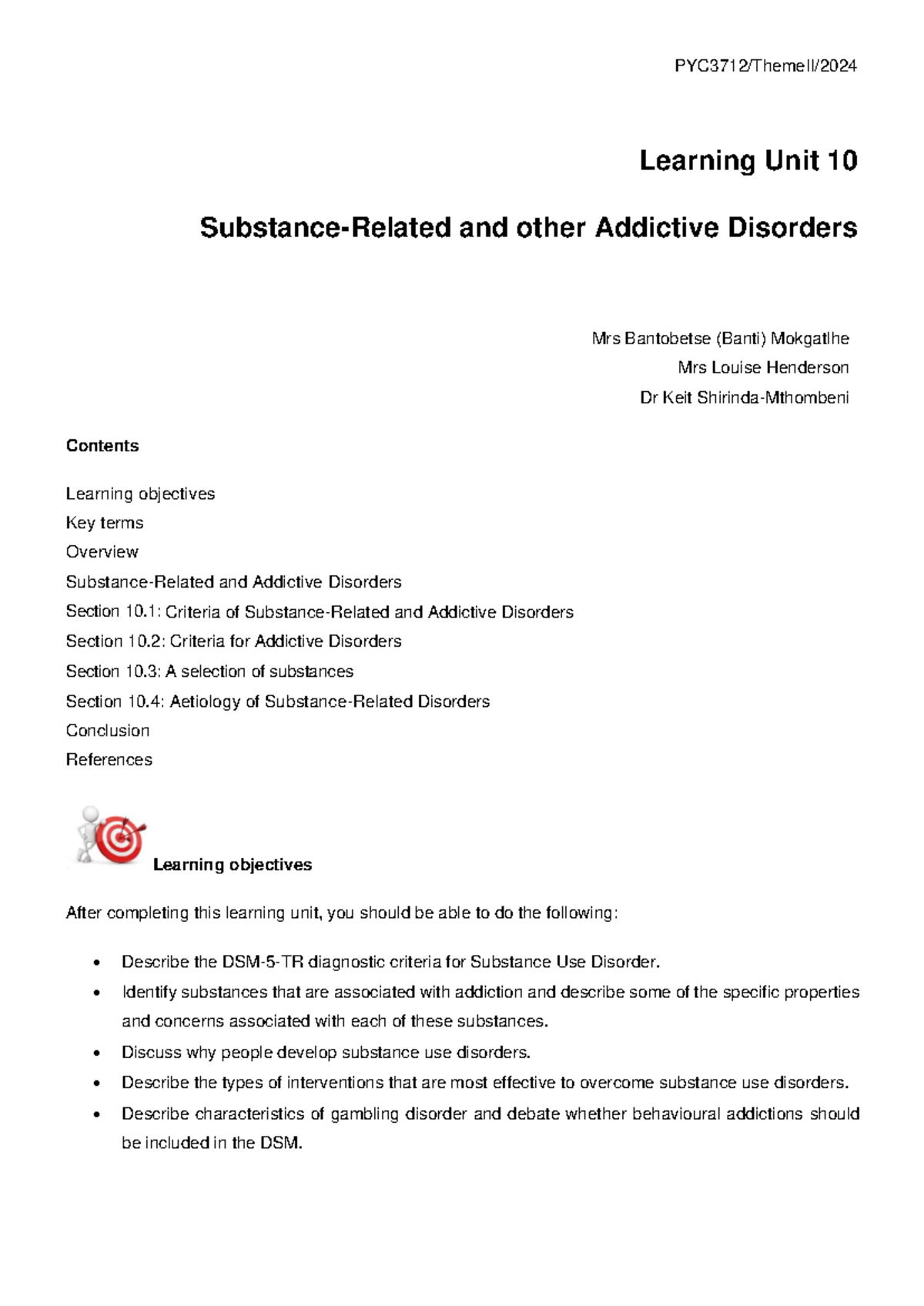 PYC3712 Learning Unit 10: Substance Use & Addictive Disorders - Studocu