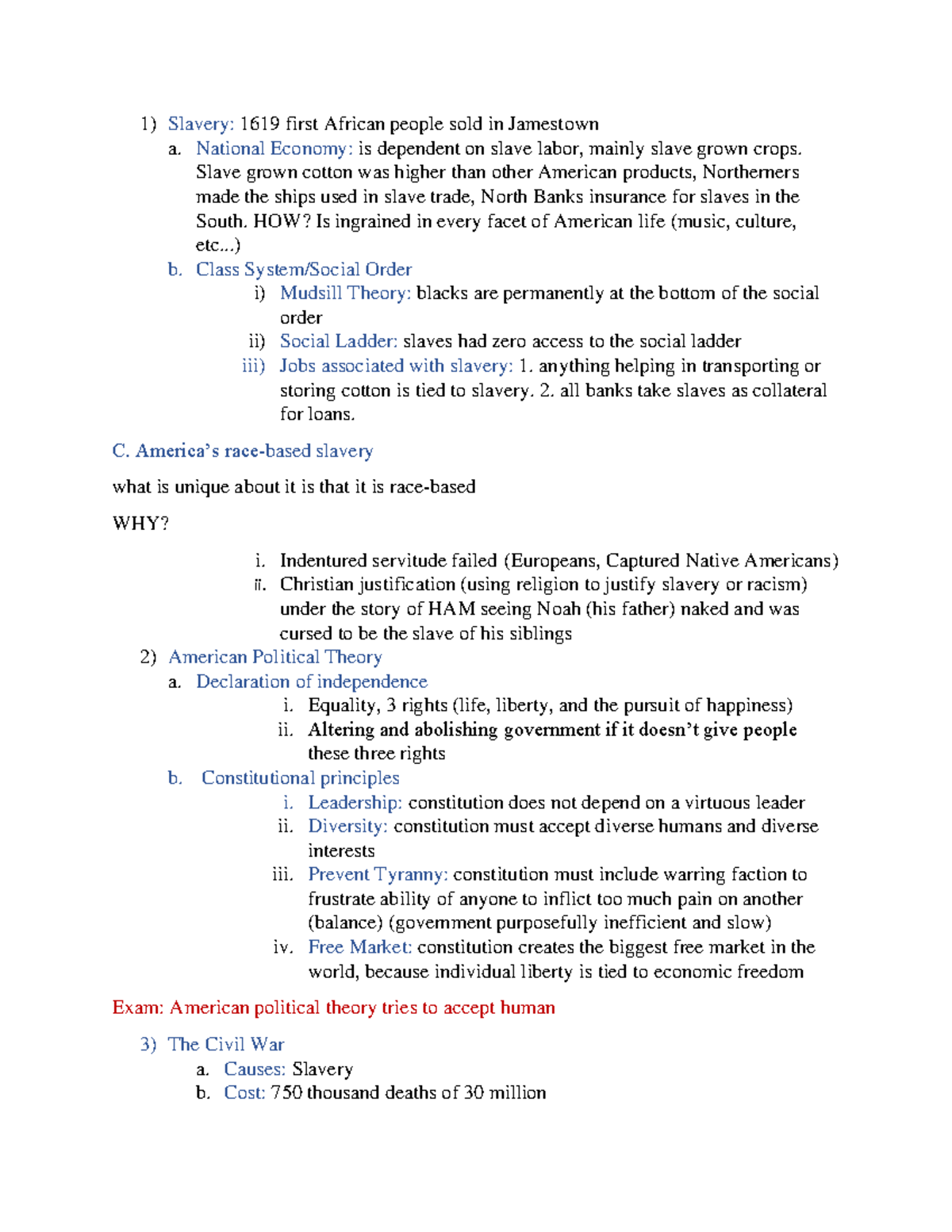 Document 55 - lecture notes - Slavery: 1619 first African people sold ...
