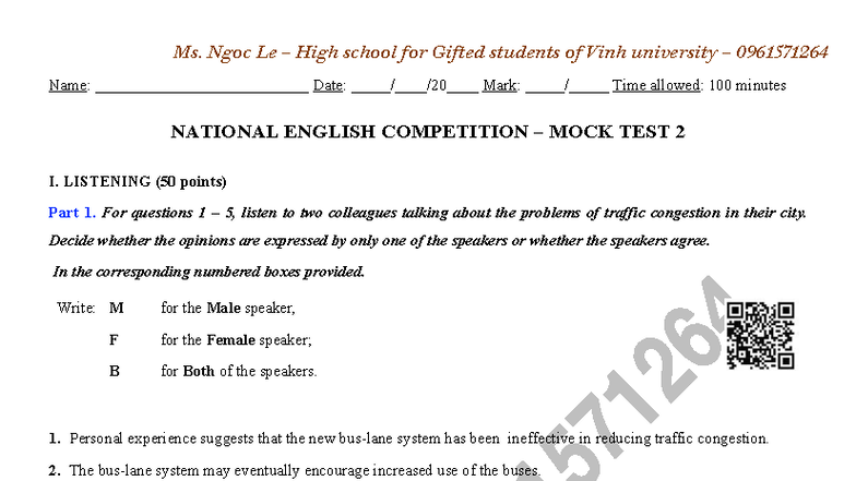 NEC 2026 National English Competition Mock Test 2 - Studocu