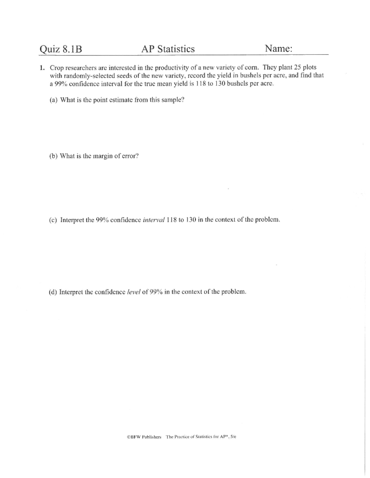 AP Statistics Chapter 8 Practice Test Questions and Solutions - Studocu