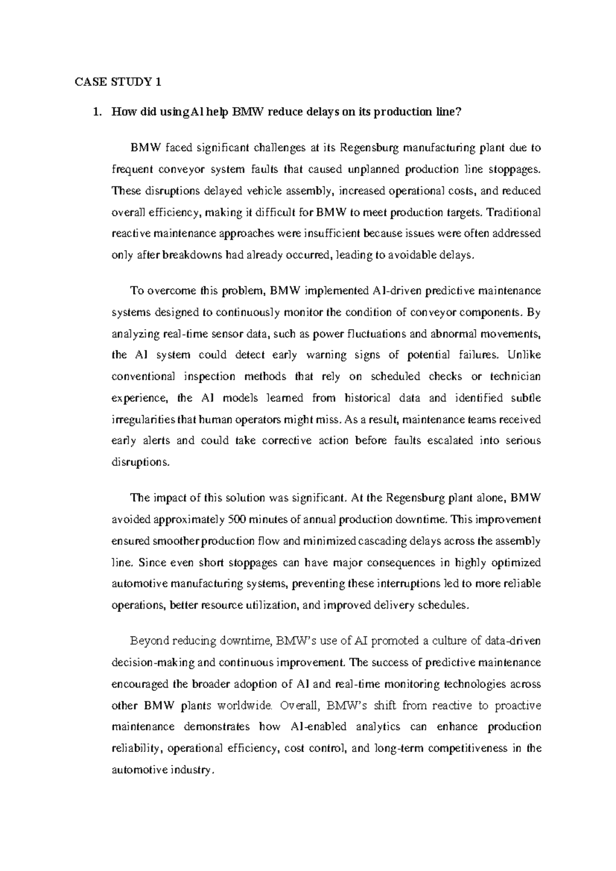 BTM535 Case Study: AI in Automotive & Manufacturing Efficiency - Studocu