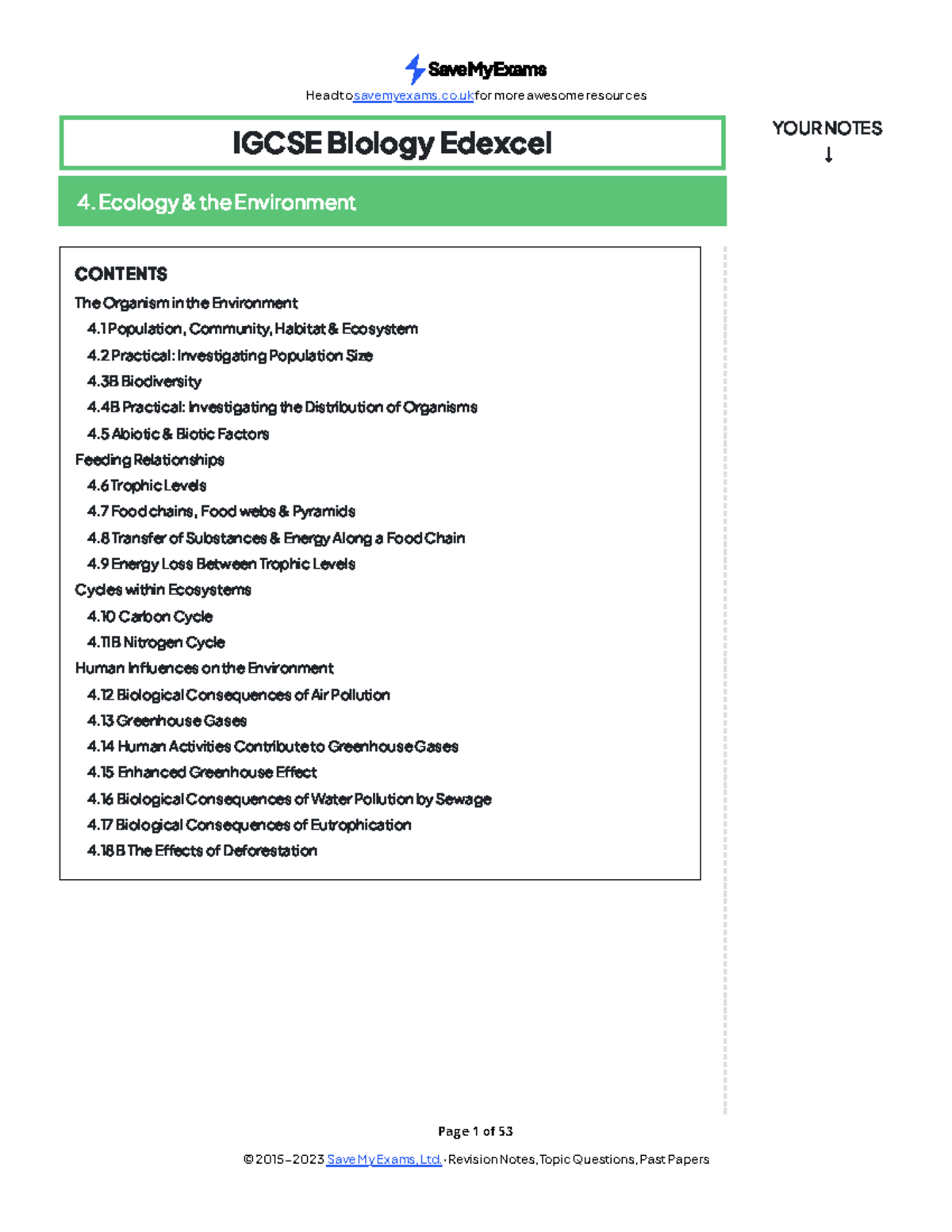 IGCSE Biology Unit 4: Ecology & the Environment Study Notes - Studocu