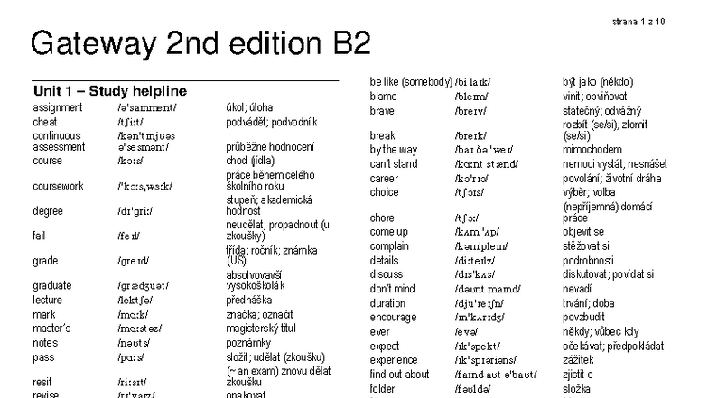 Gateway to Maturita B2: Vocabulary and Study Notes - Studocu
