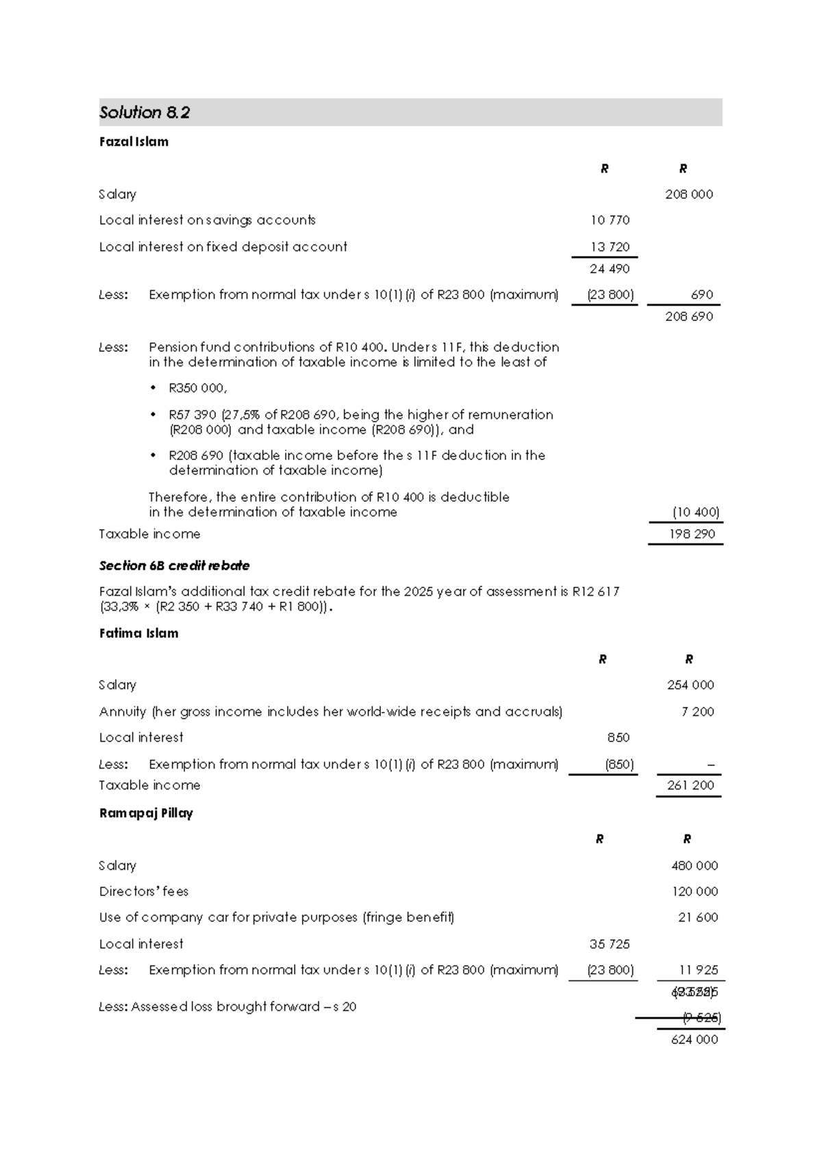 Week 12 Tutorial Solution-1: Taxable Income Calculations and Deductions ...