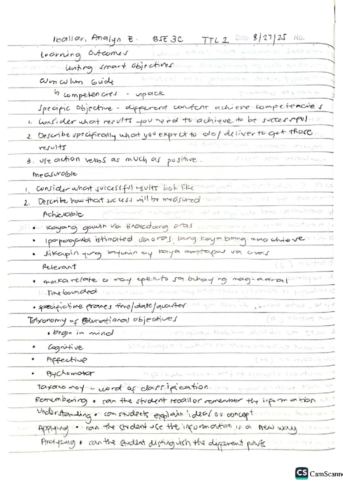 B5E 3C Lecture: Writing SMART Objectives and Learning Outcomes Guide - Studocu