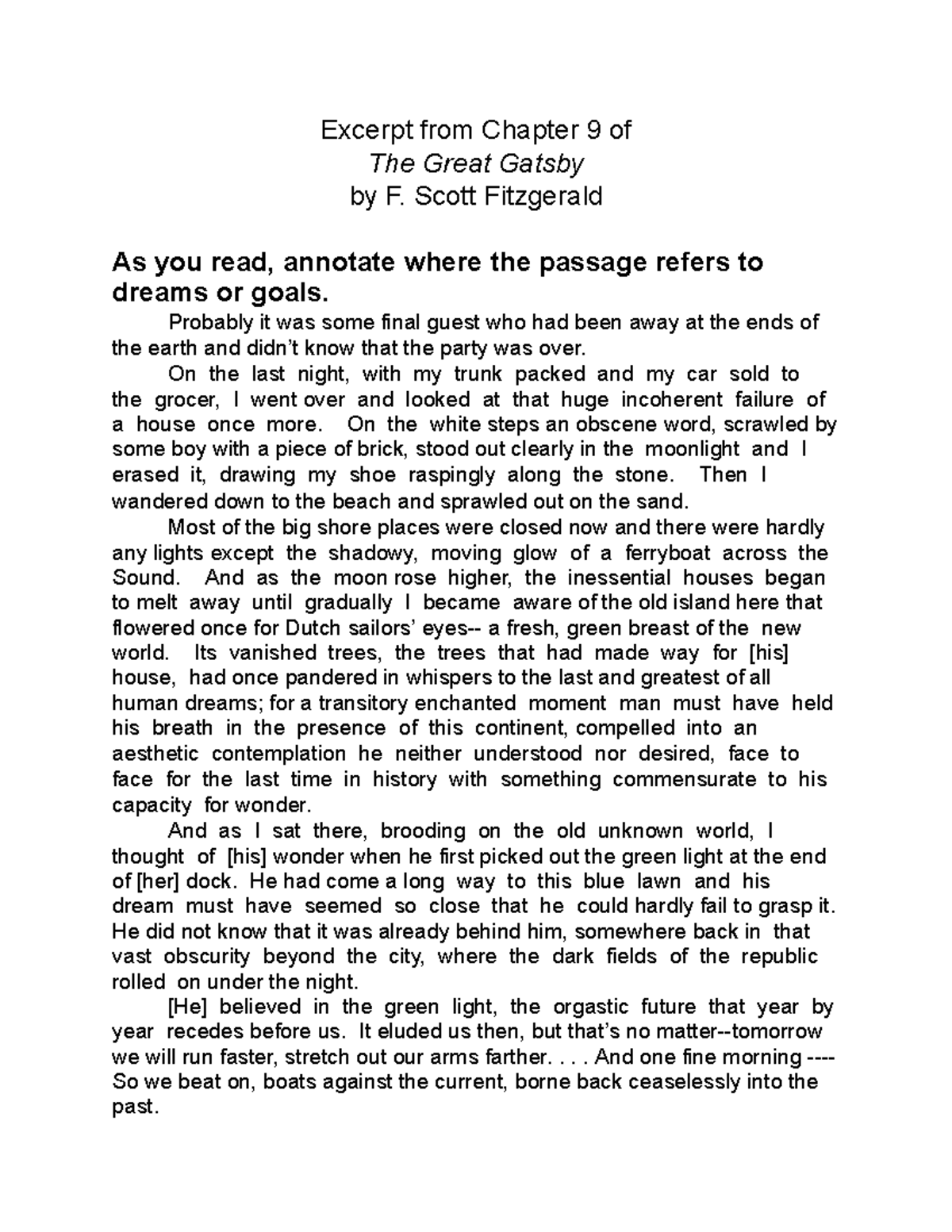 The Great Gatsby Chapter 9 Analysis: American Dream Insights - Studocu