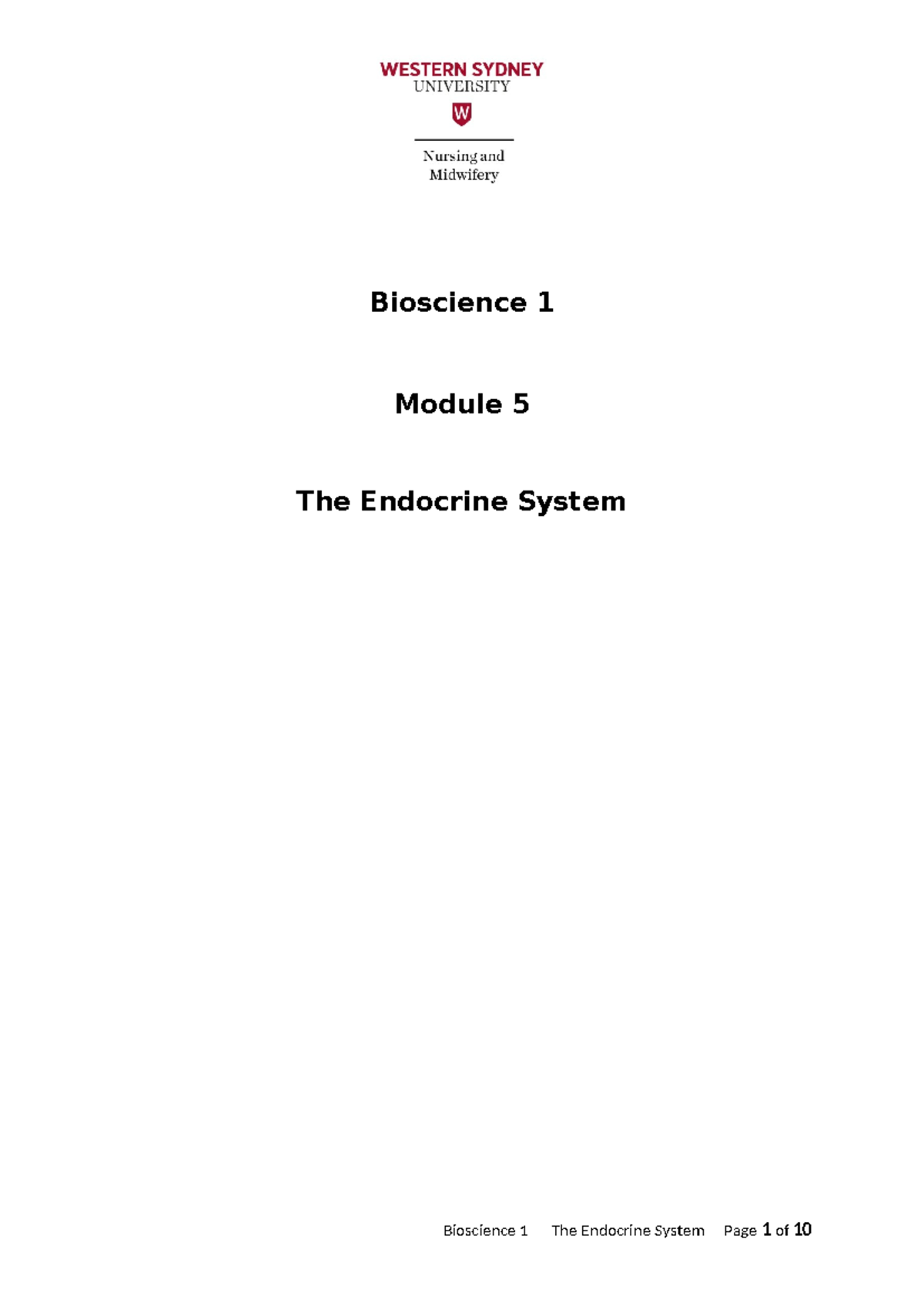 Bioscience 1 Tutorial 5 Worksheet: The Endocrine System Overview - Studocu