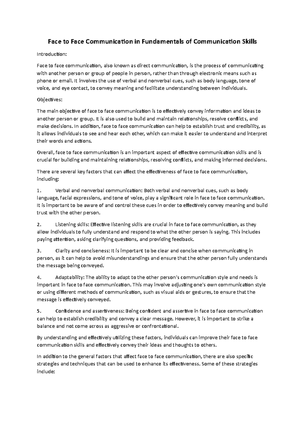 Fundamentals of Communication Skills: Face to Face Interaction Guide ...