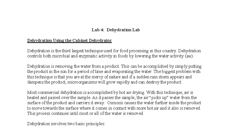 Lab 4: Dehydration Techniques and Challenges in Food Processing - Studocu