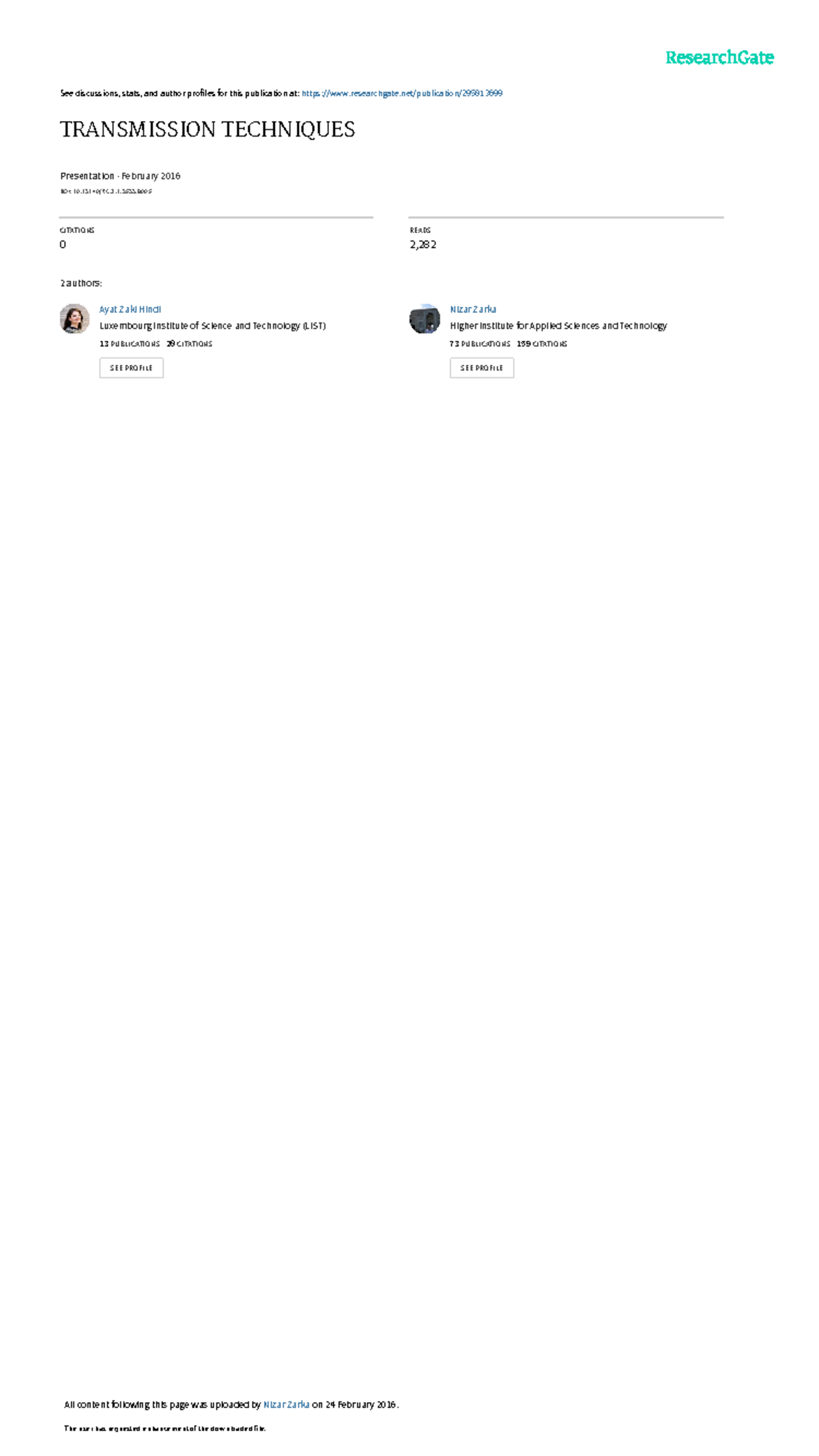 Transmission techniques presentation - February 2016 - Studocu