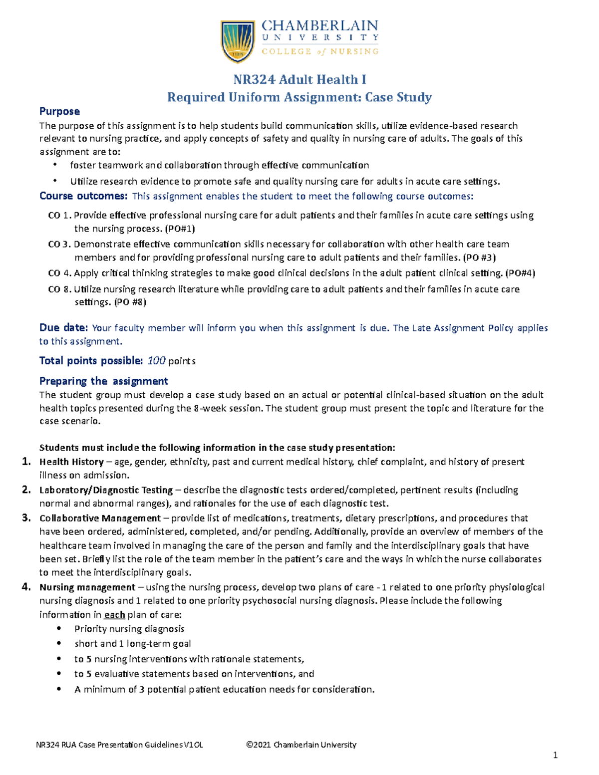 NR324 RUA Case Study Presentation Assignment Guidelines - Studocu
