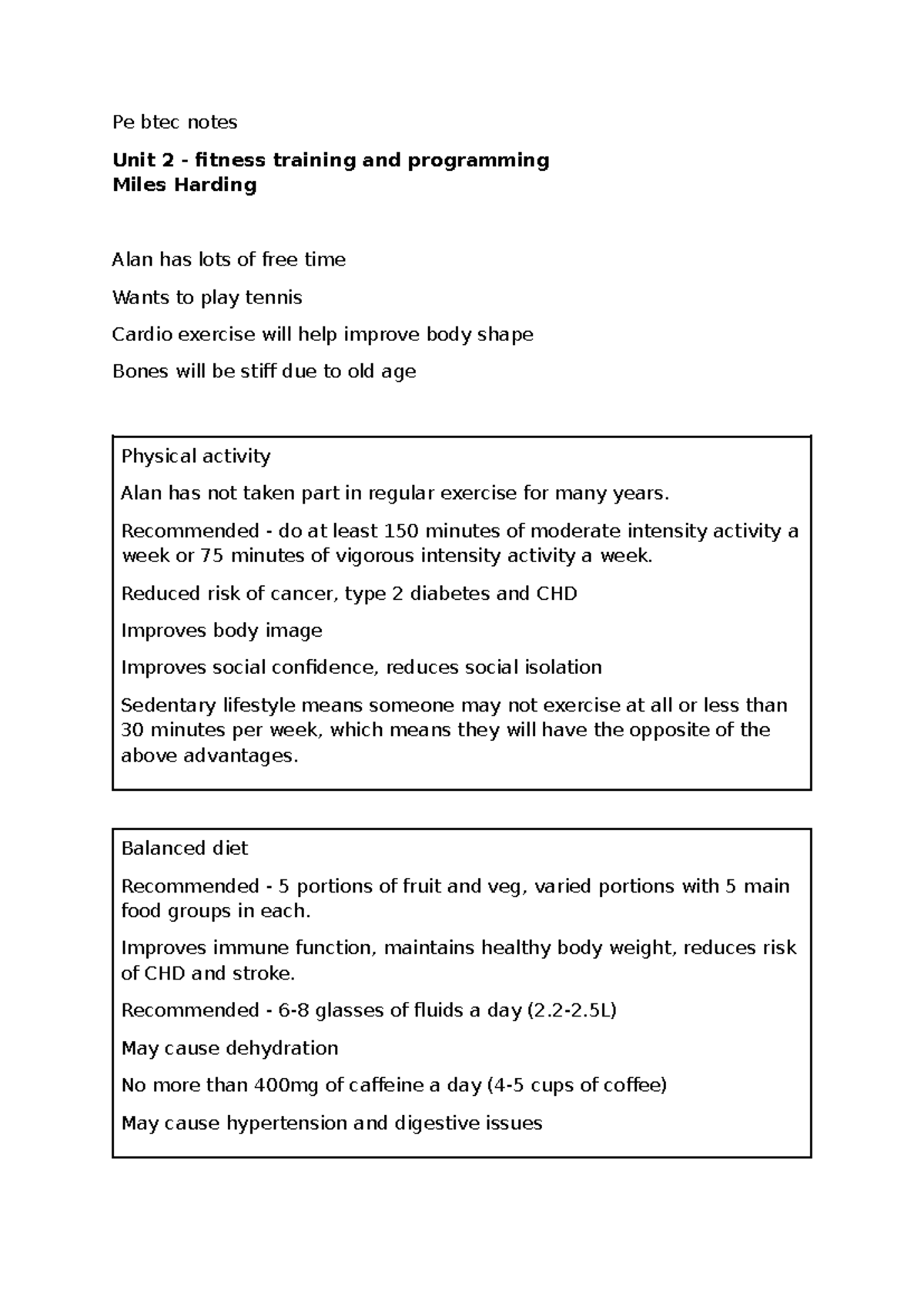 BTEC PE Unit 2 Notes: Fitness Training & Programming Insights - Studocu