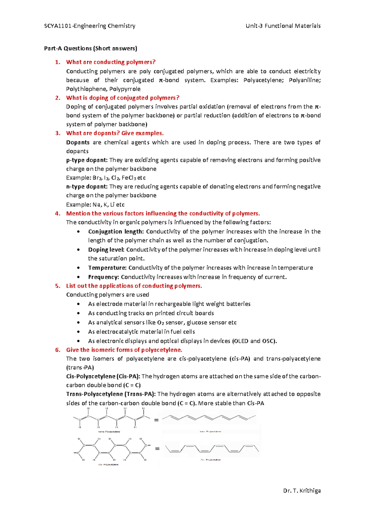 Chemistry 3rd Unit: Conducting Polymers and Organic Devices Notes - Studocu