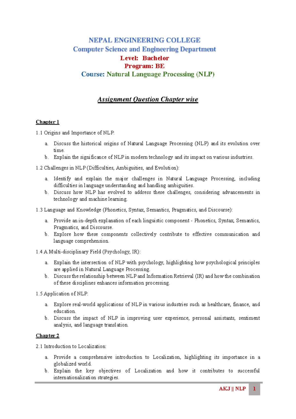NLP 101 - Comprehensive Assignment Notes on Natural Language Processing ...