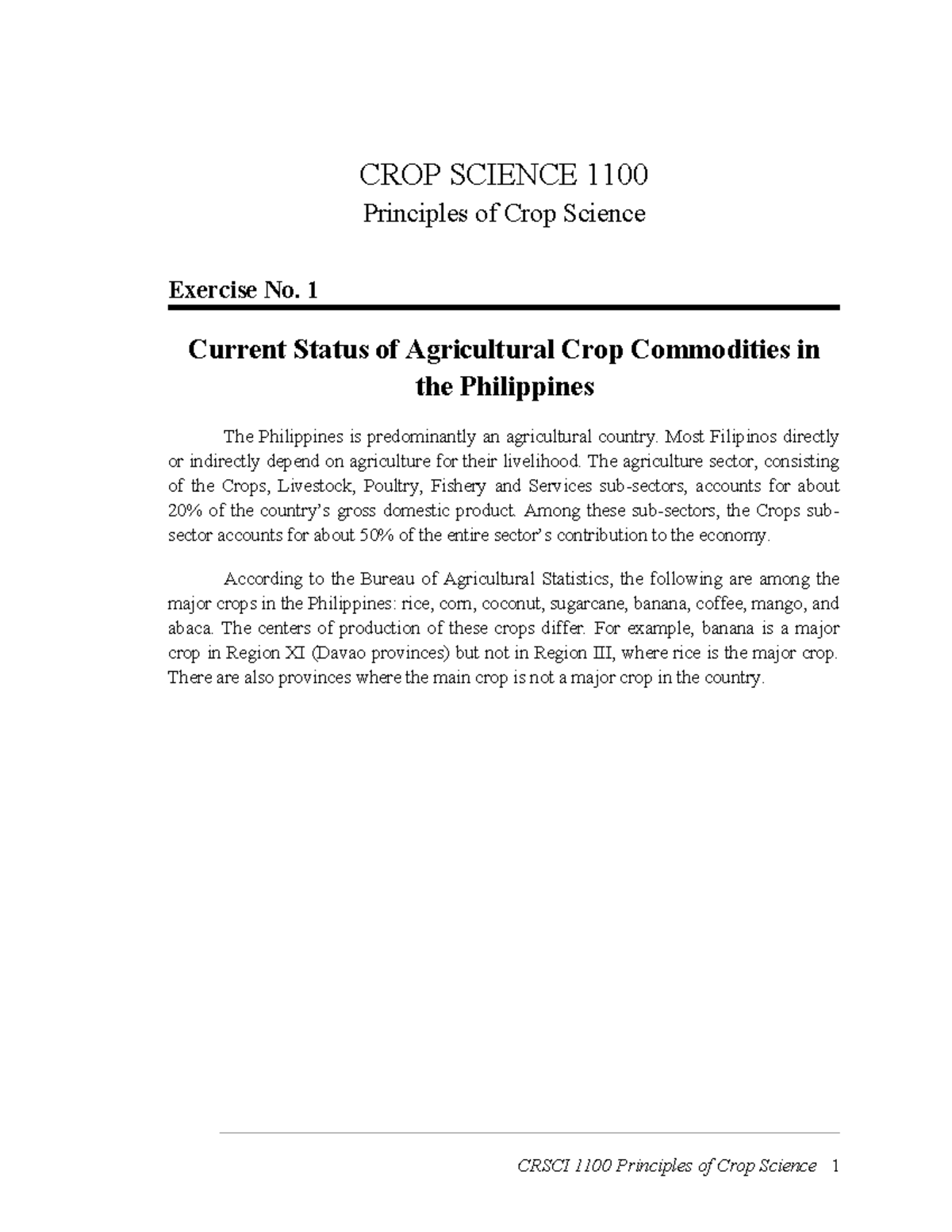 CRSCI 1100 Principles of Crop Science Exercise 1: Crop Commodities in ...