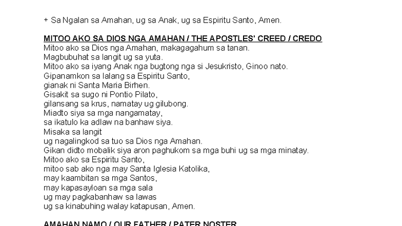 MITOO AKO SA DIOS: Mga Pag-ampo ug Creed (MIT 101) - Studocu