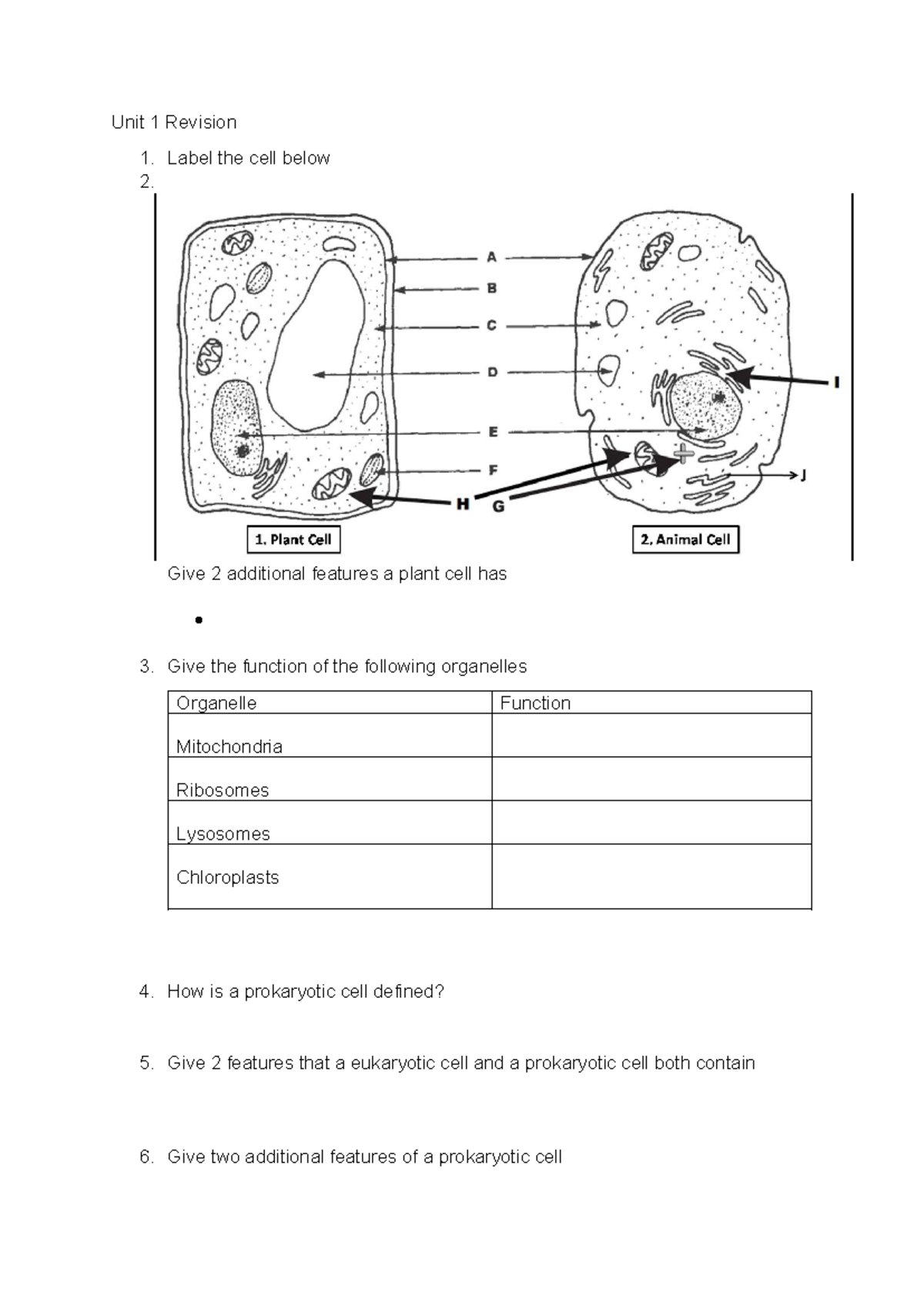 Biology Unit 1 Revision Notes: Cells and Tissues Overview - Studocu