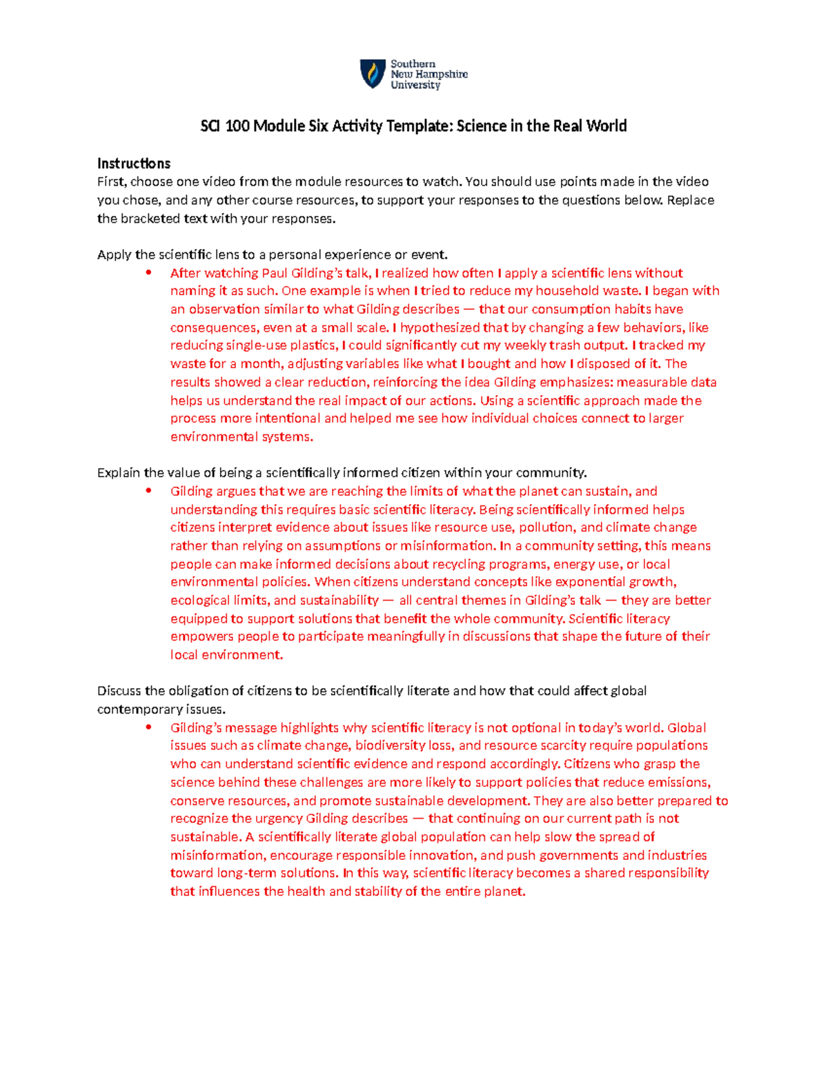 SCI 100 Module Six Activity: Applying Scientific Literacy in Real Life ...