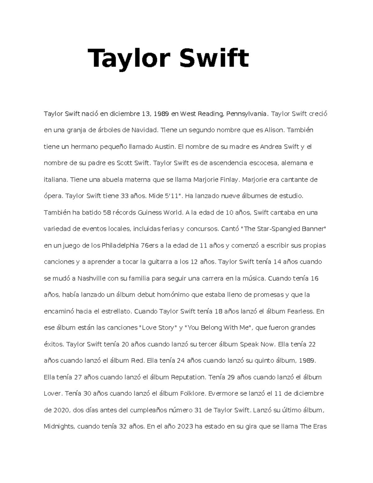 Taylor swift biography - Taylor Swift Taylor Swift nació en diciembre ...