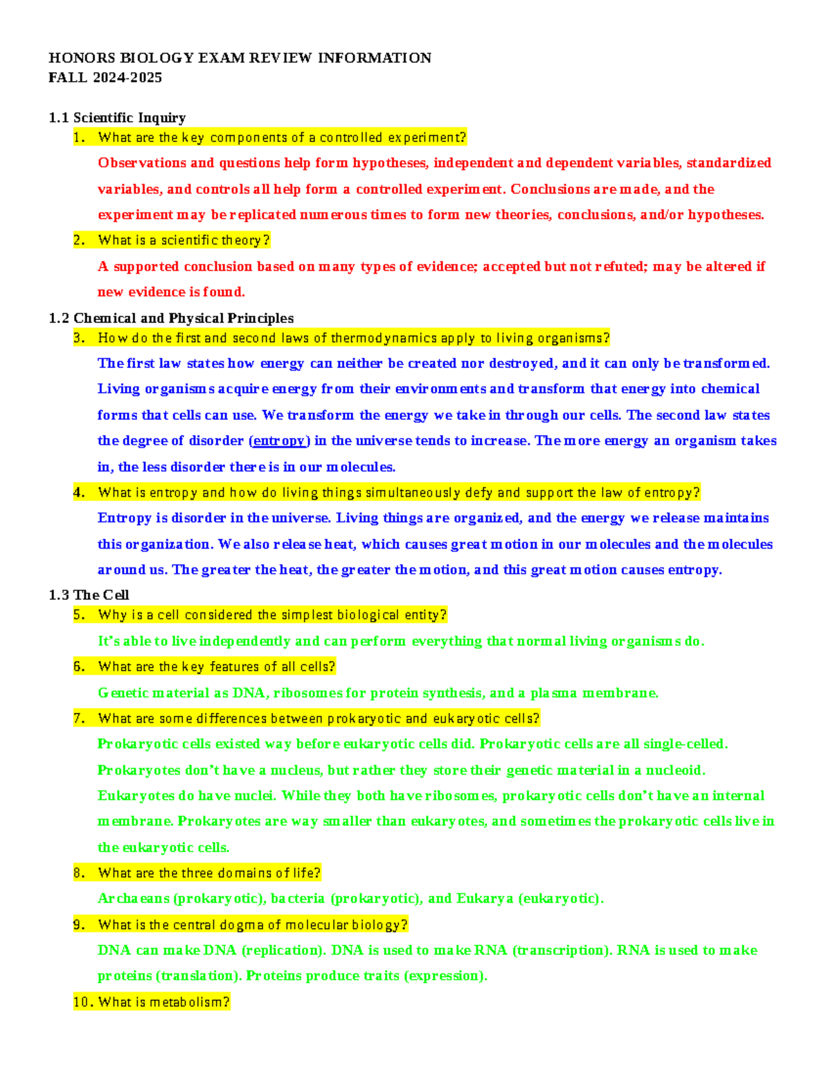 Copy of Nicholas Elder - Honors Biology Fall Exam Review 2024-2025 ...