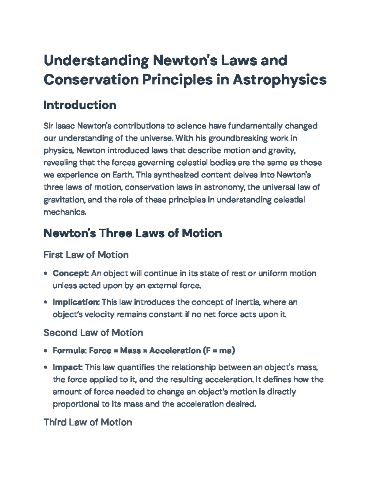 Understanding Newton's Laws and Conservation in Astrophysics ...