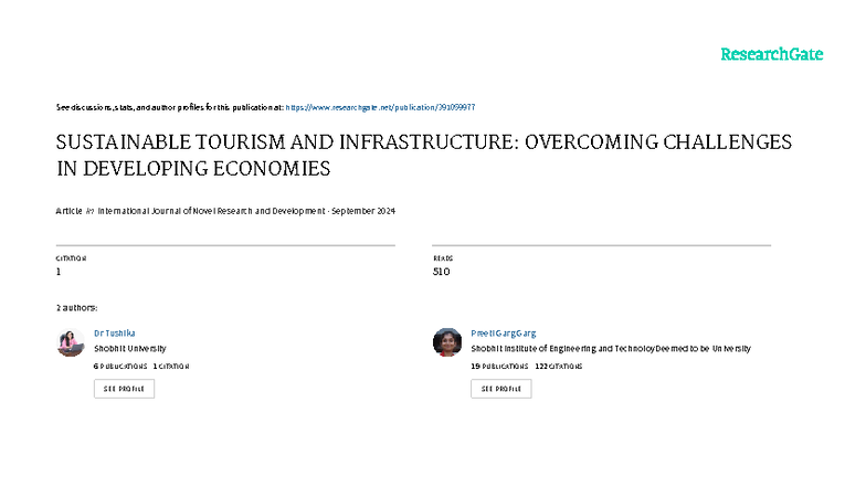 SUSTAINABLE TOURISM & INFRASTRUCTURE: CHALLENGES IN DEVELOPING ...