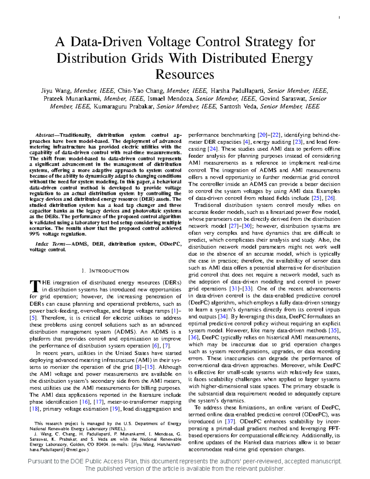 A Data-Driven Voltage Control Strategy for Distribution Grids (ENGR 501 ...