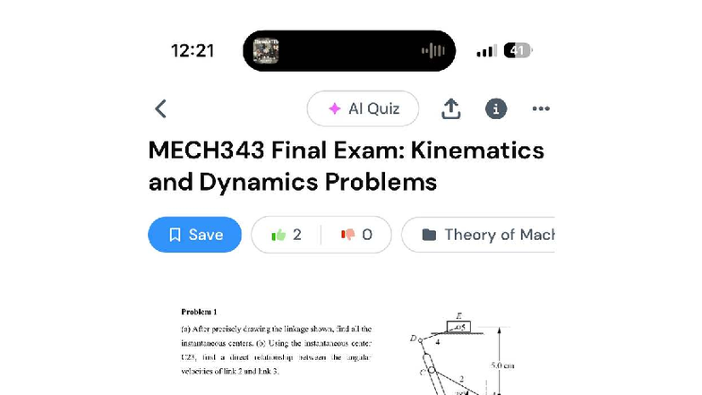 MECH343 Final Exam: Kinematics & Dynamics Quiz Problems - Studocu