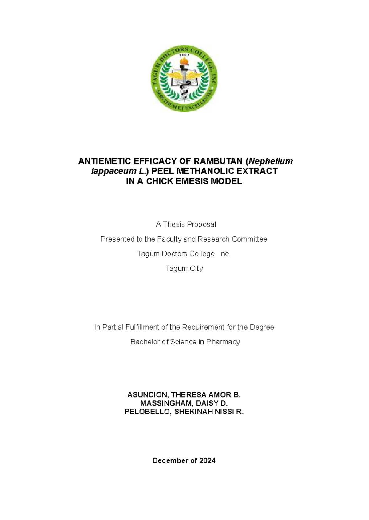 BSPH-3A Group 2 - Antiemetic Efficacy of Rambutan Peel Extract - Studocu