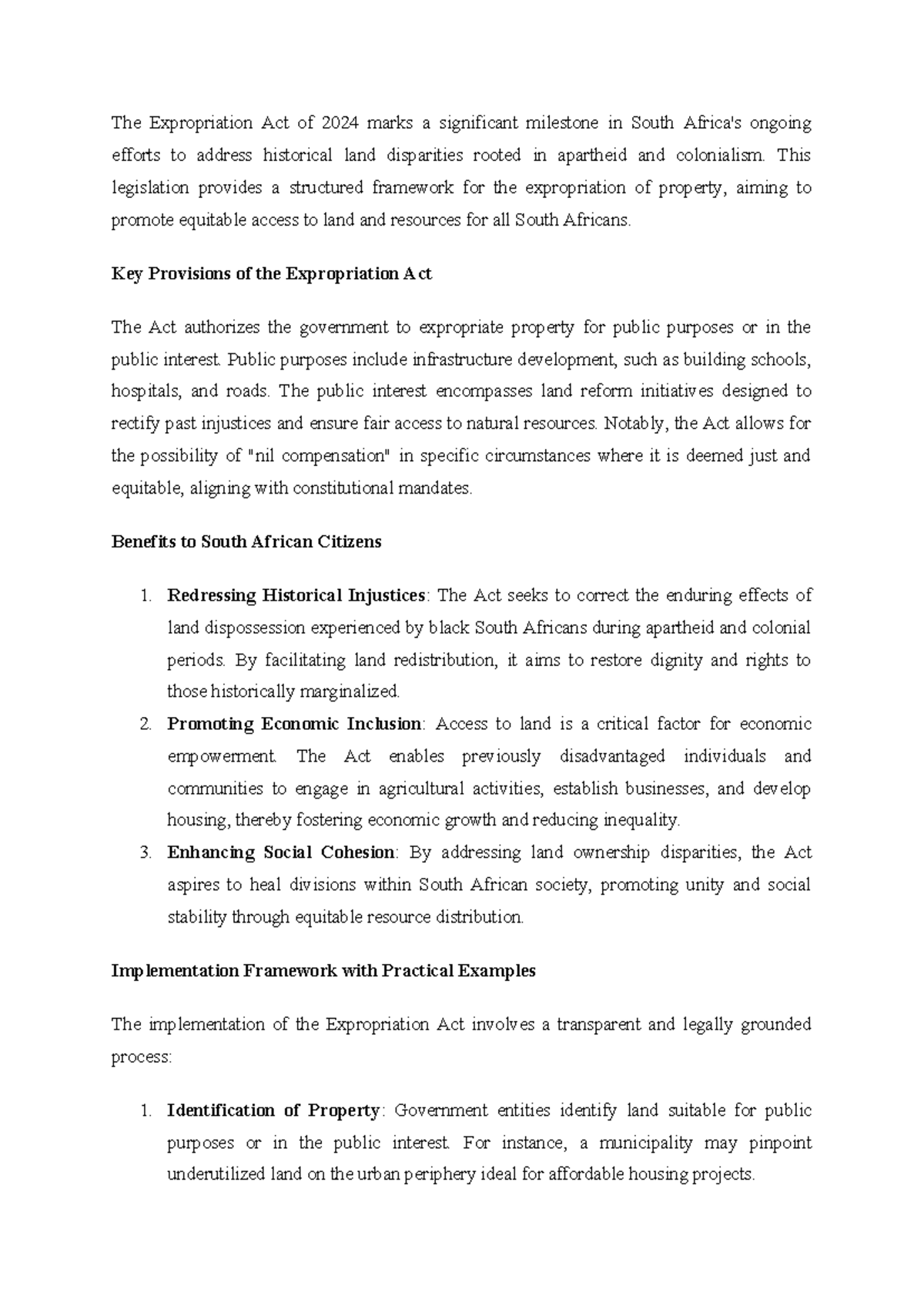 Expropriation Act of 2024: Addressing Land Inequalities in SA - Studocu
