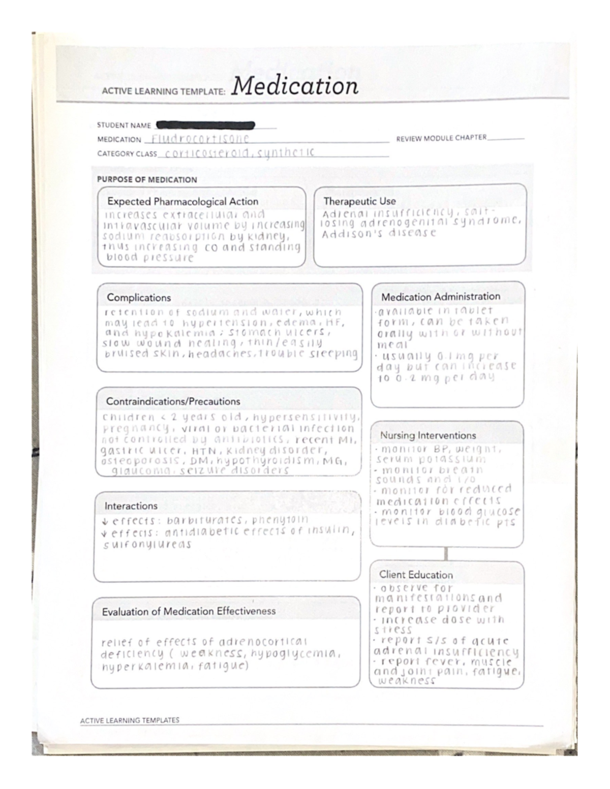 ATI Active Learning Template: Fludrocortisone Medication Notes - Studocu