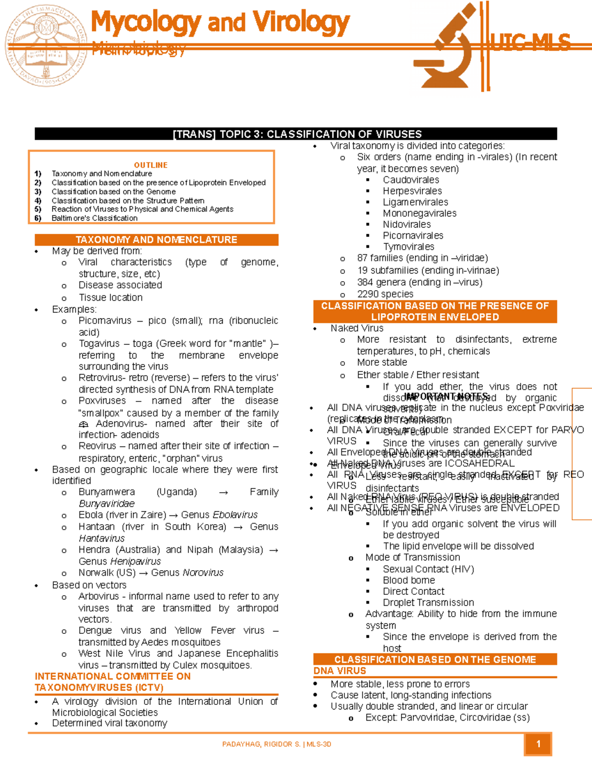 Prelim Myco VIro Topic 3- Classification of Viruses - [TRANS] TOPIC 3 ...