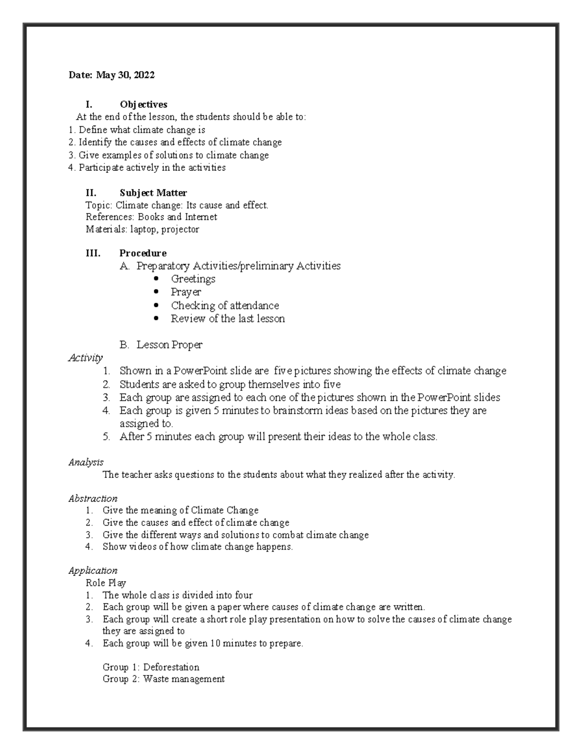 Climate Change Lesson Plan: Causes, Effects & Solutions - Studocu