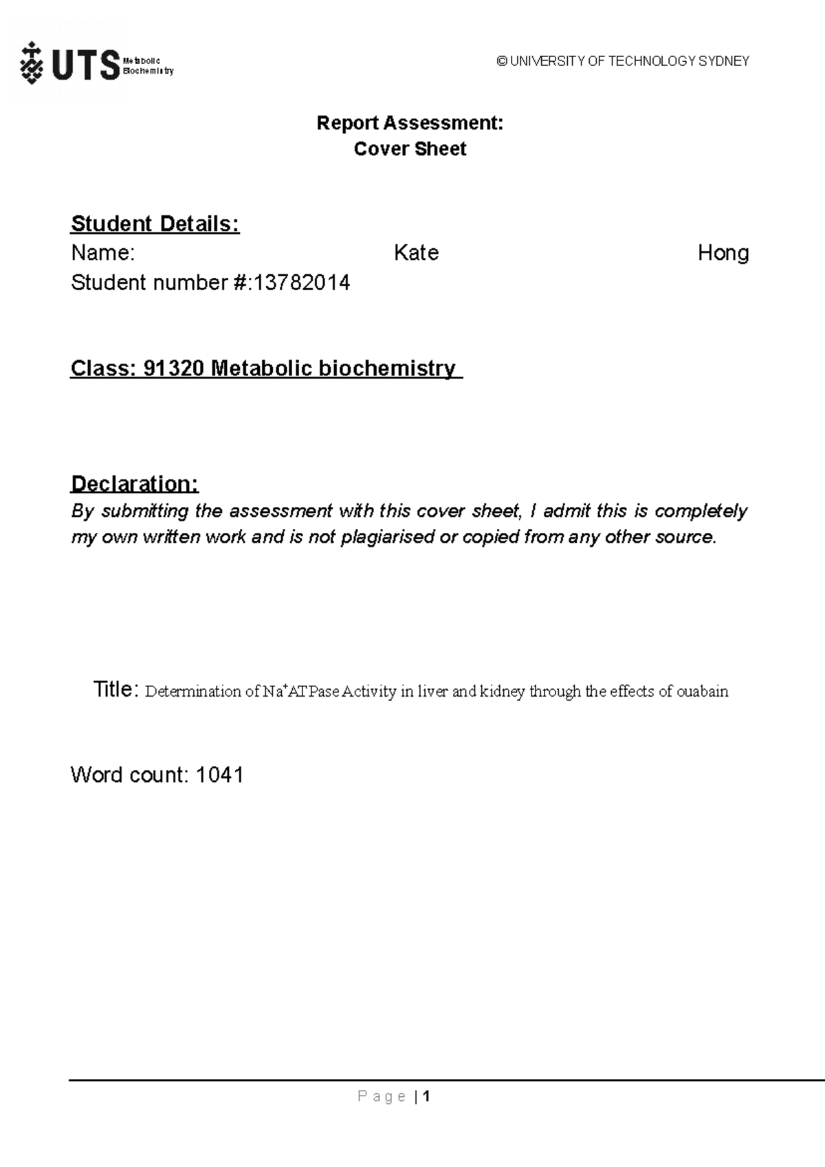 report with coversheet - Report Assessment: Cover Sheet Student Details ...