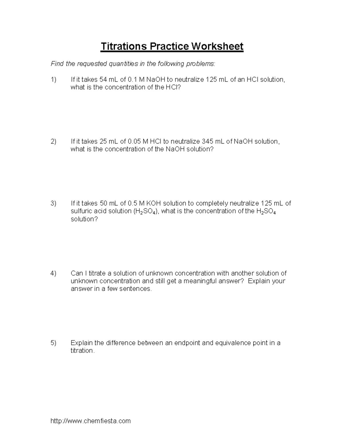 Titration Practice Worksheet