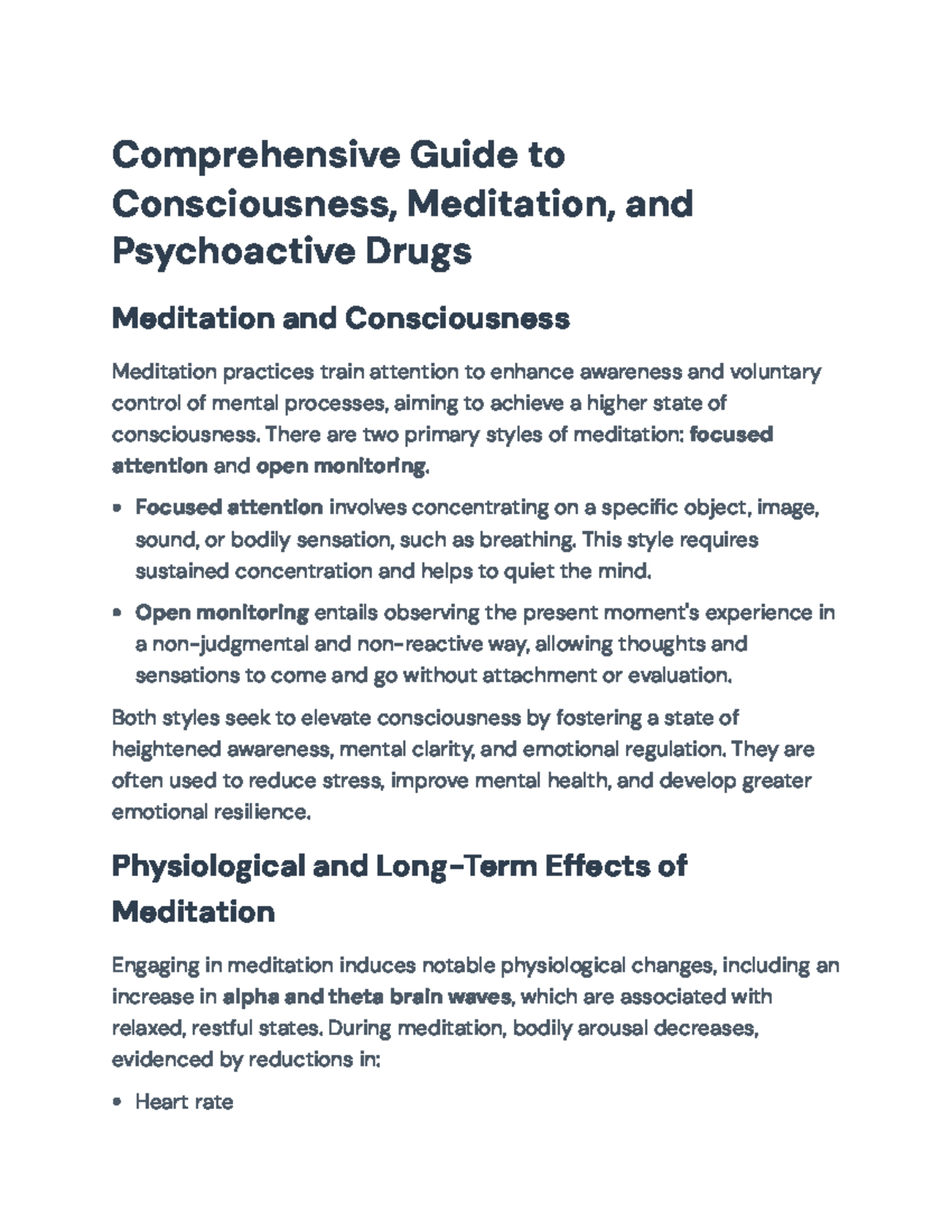 Comprehensive Study on Consciousness, Meditation & Psychoactive Drugs ...