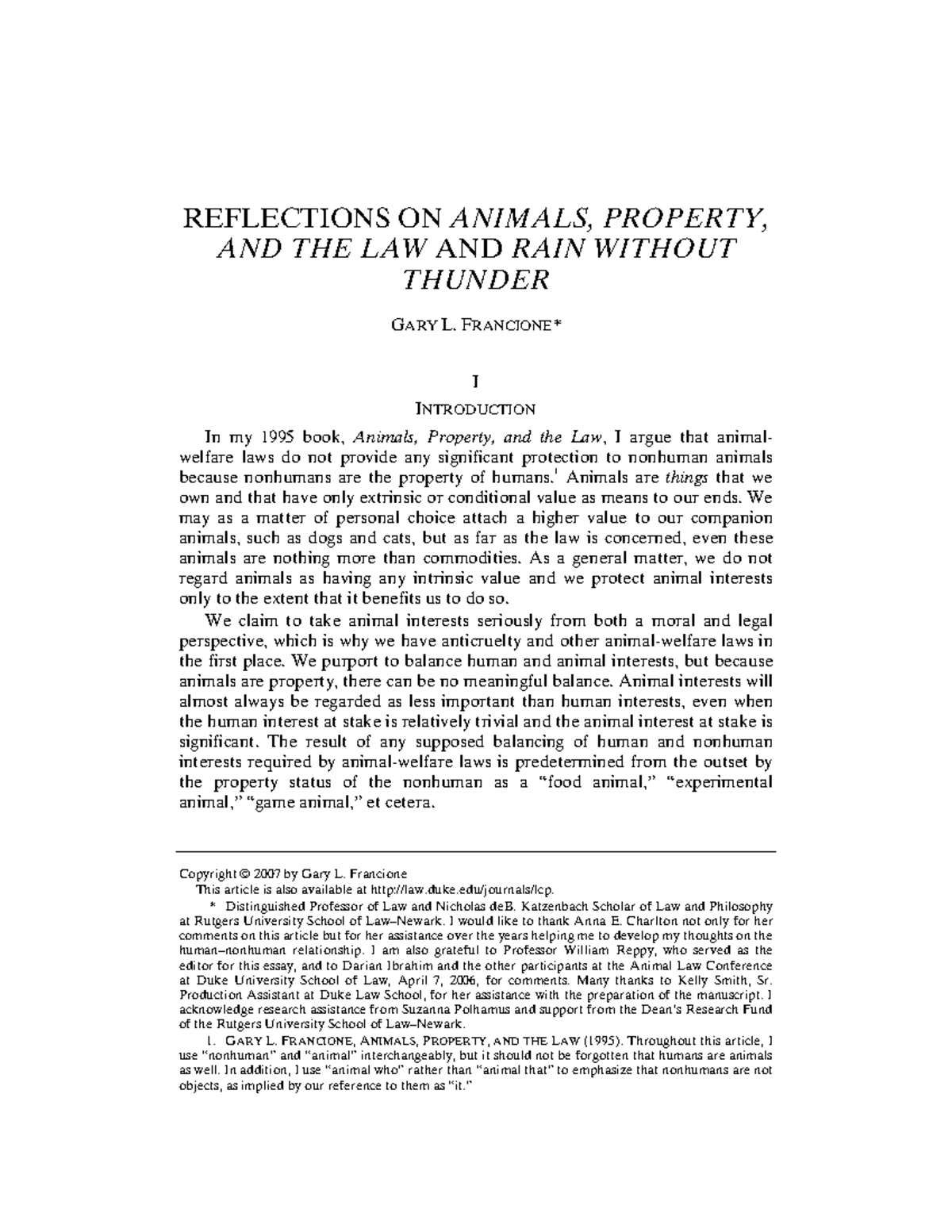 Reflections on Animals, Property, and Law (LCP 2007) - A Critical ...