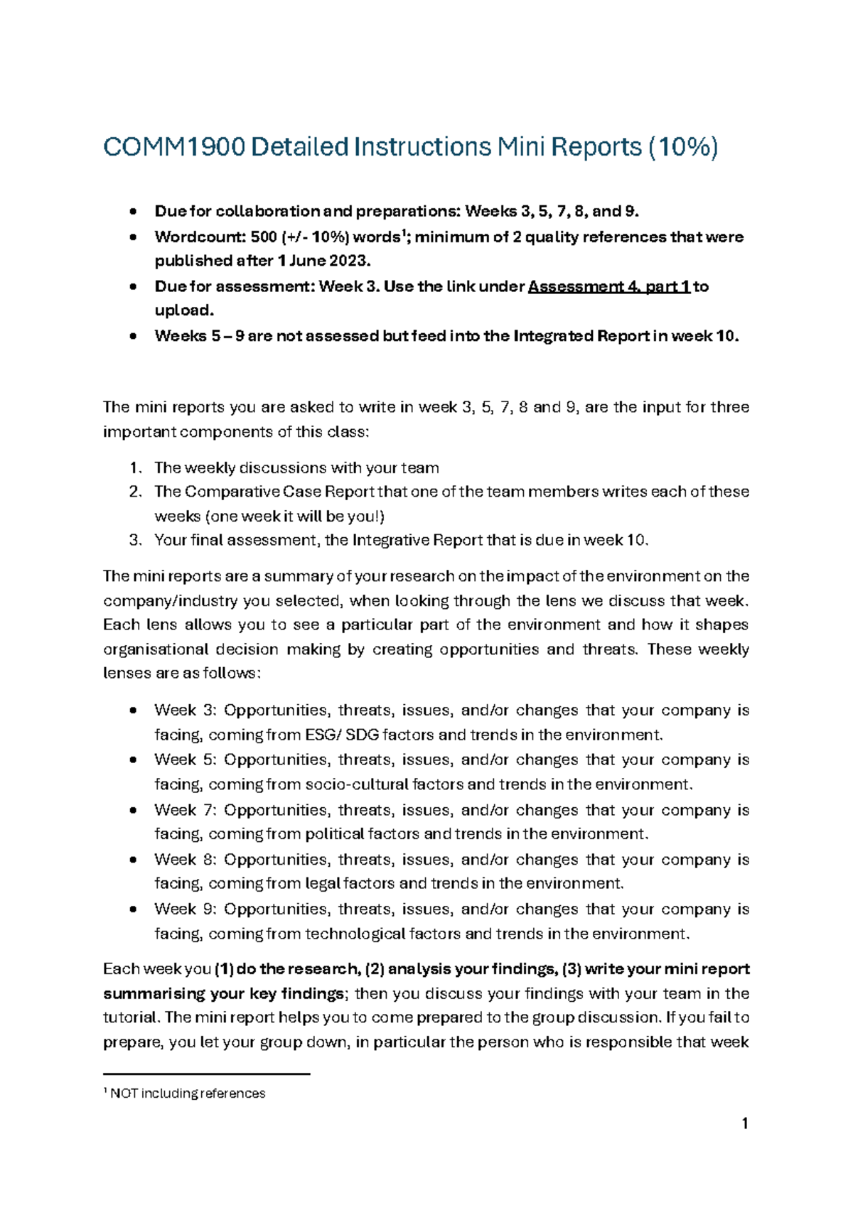 COMM1900 Mini Reports Instructions for Weeks 3, 5, 7, 8, and 9 - Studocu