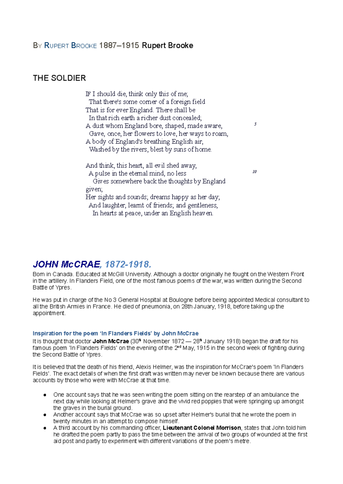 War Poets: Insights and Analysis of Brooke, McCrae, Sassoon, and Owen ...