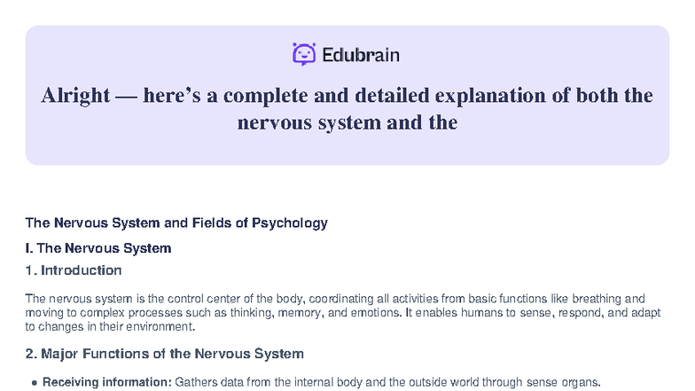 Nervous System Overview & Psychology Fields (PSY 101) - Studocu